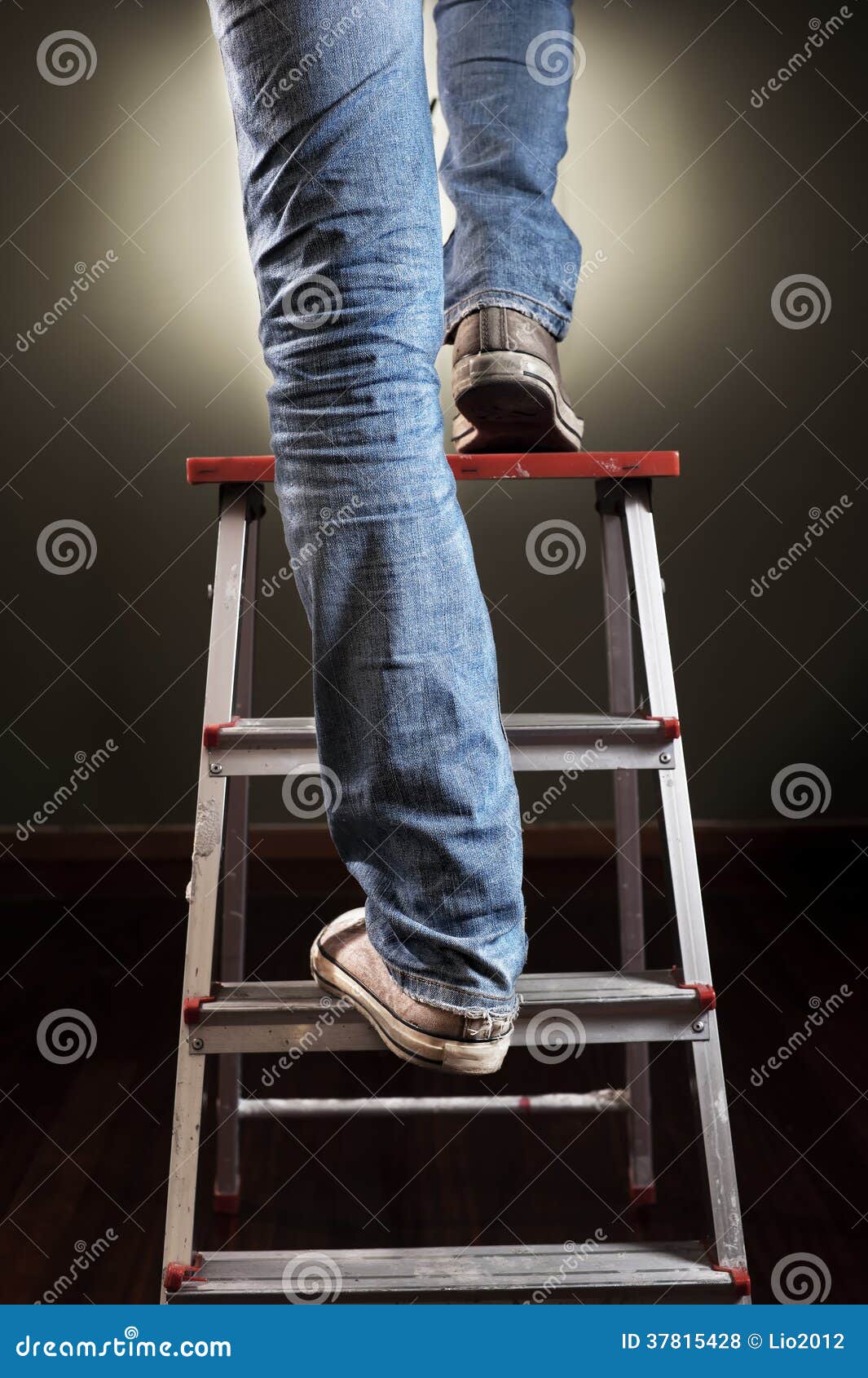 Man climbing on ladder stock photo. Image of builder - 37815428
