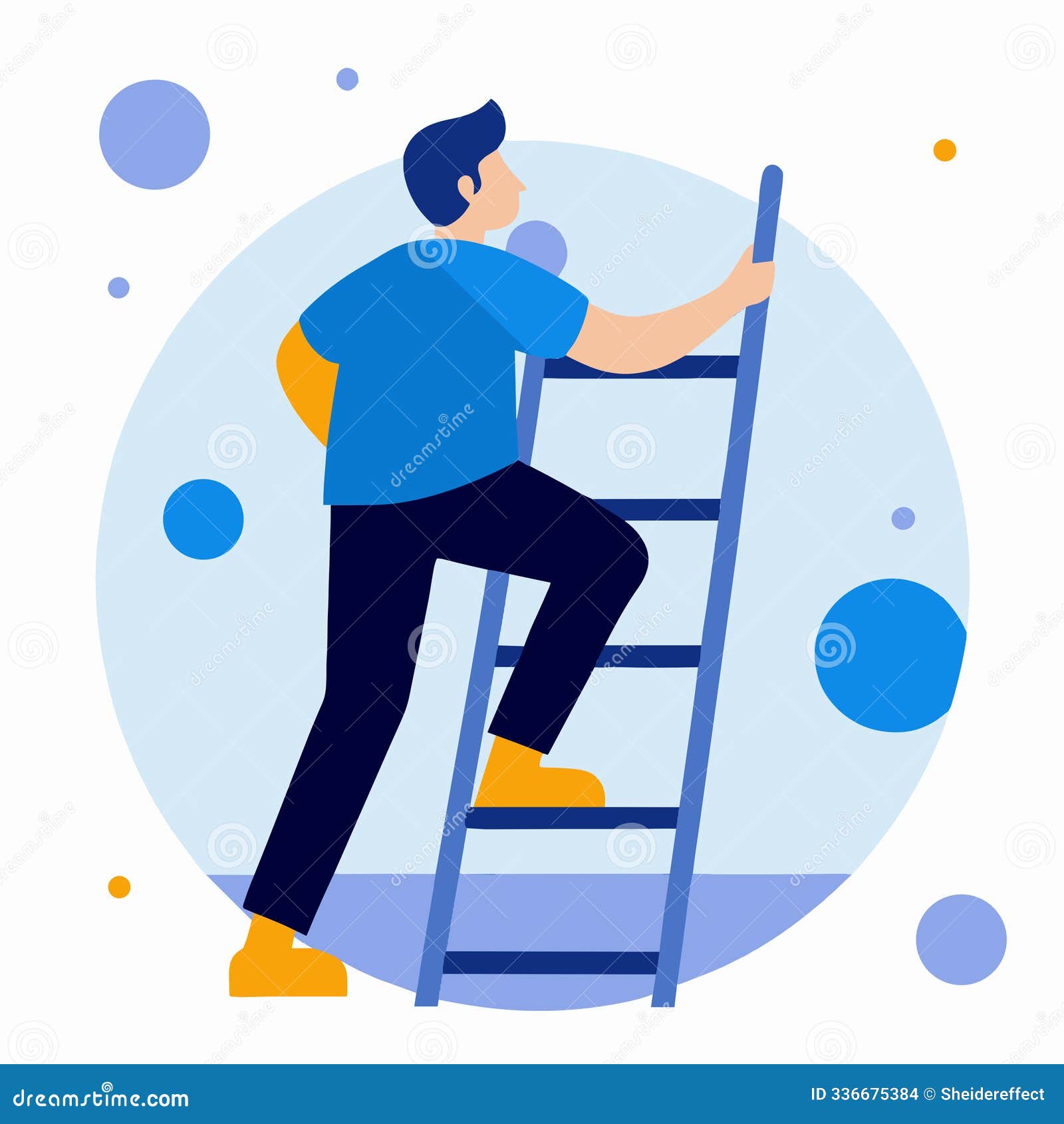 A man is climbing a ladder stock illustration. Illustration of interior ...