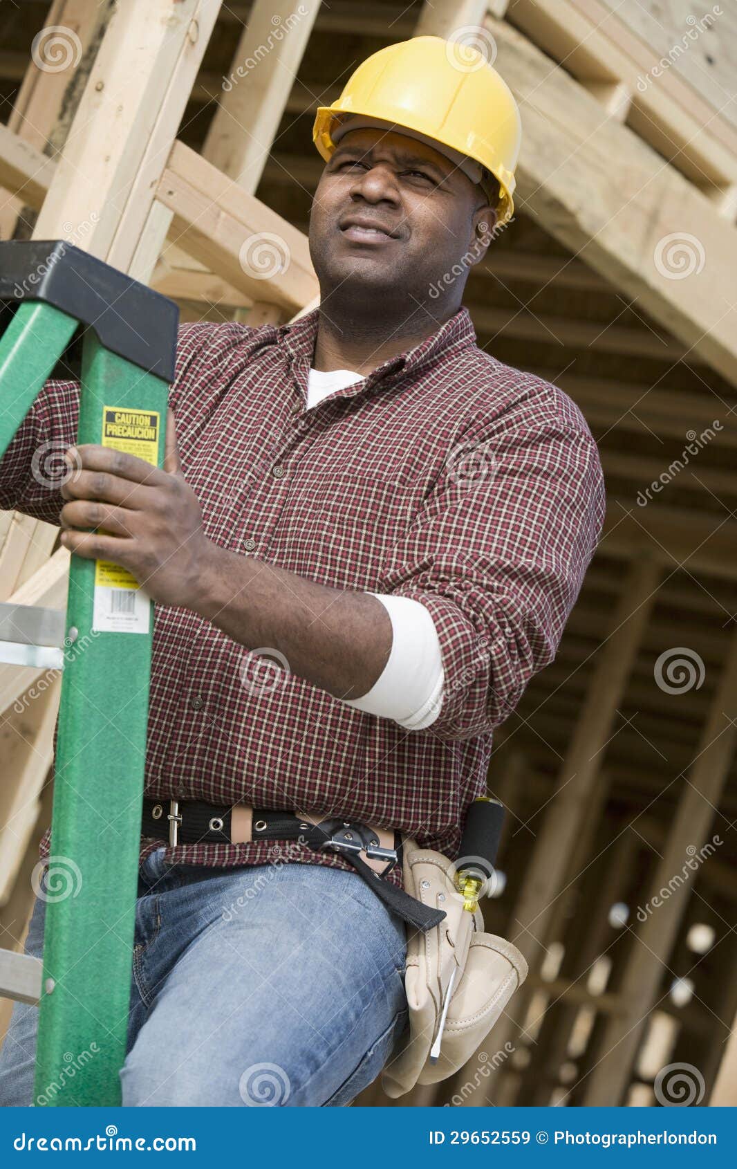 Man Climbing a Ladder at Construction Site Stock Image - Image of ...