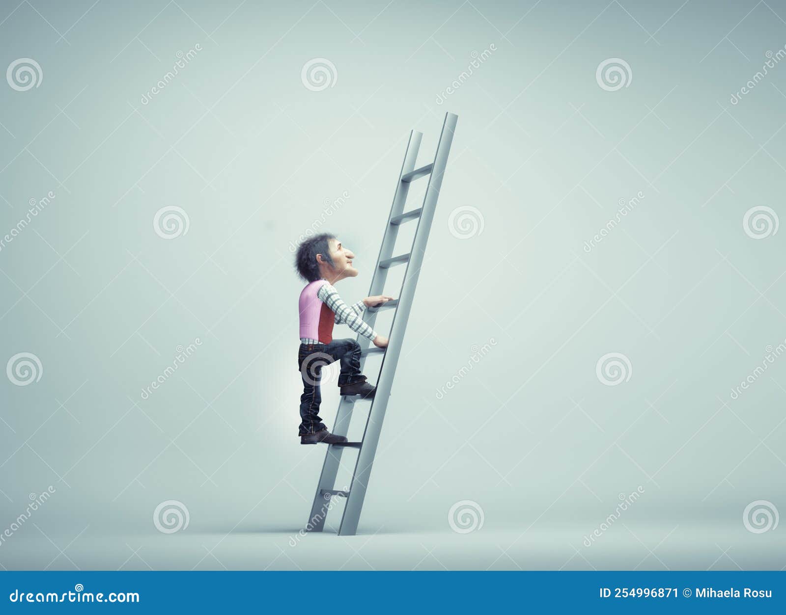 Man Climbing on a Ladder. Illusion Mindset and Growth Concept Stock ...