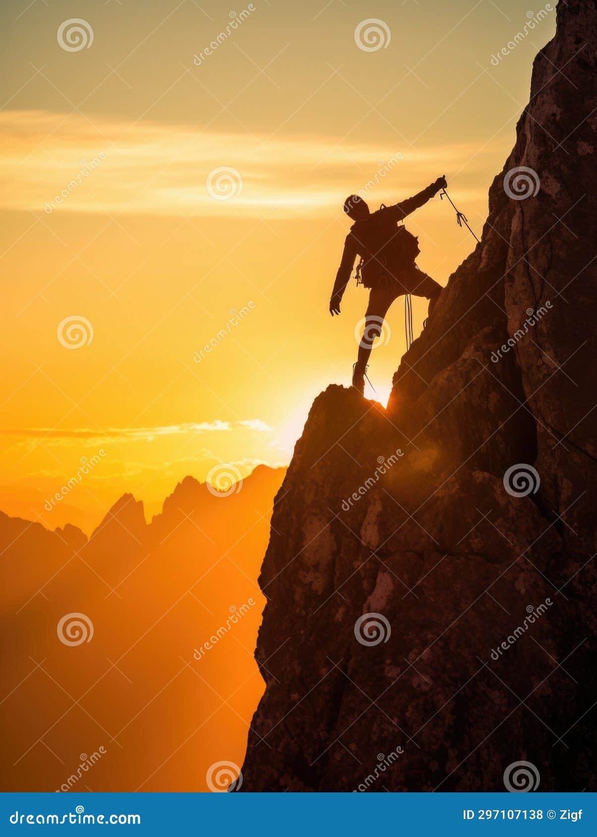 Man is Climbing a Mountain at Sunset Stock Illustration - Illustration ...