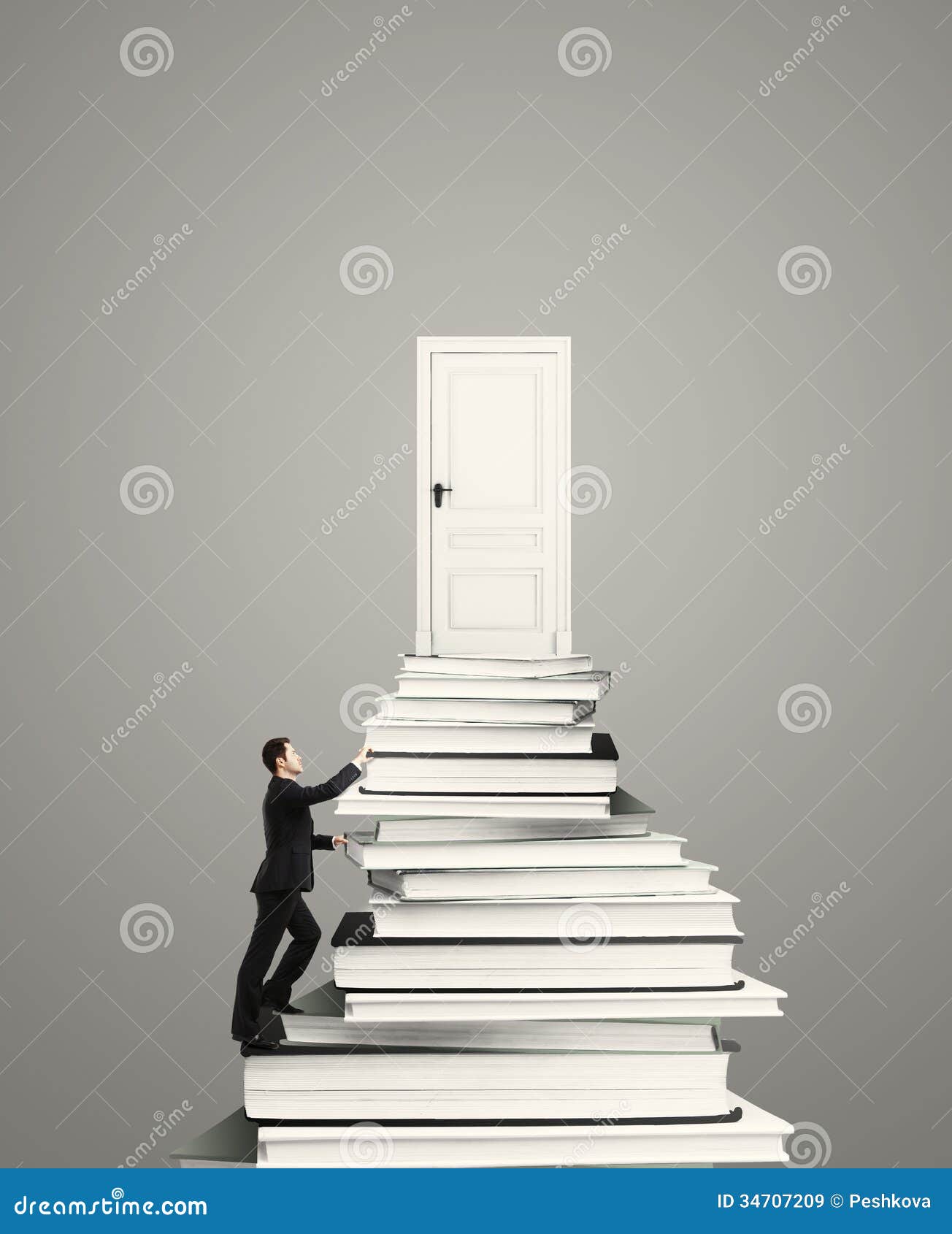Man Climbing on Stack of Books Stock Image - Image of manager, book ...