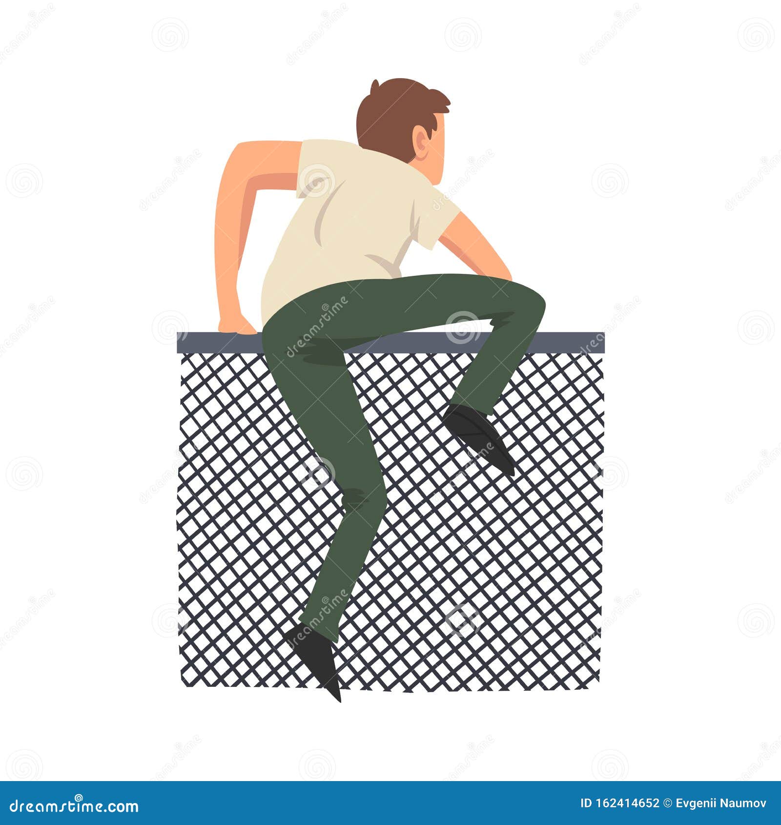 Man Climbing Wire Fence View from Behind Vector Illustration Stock ...