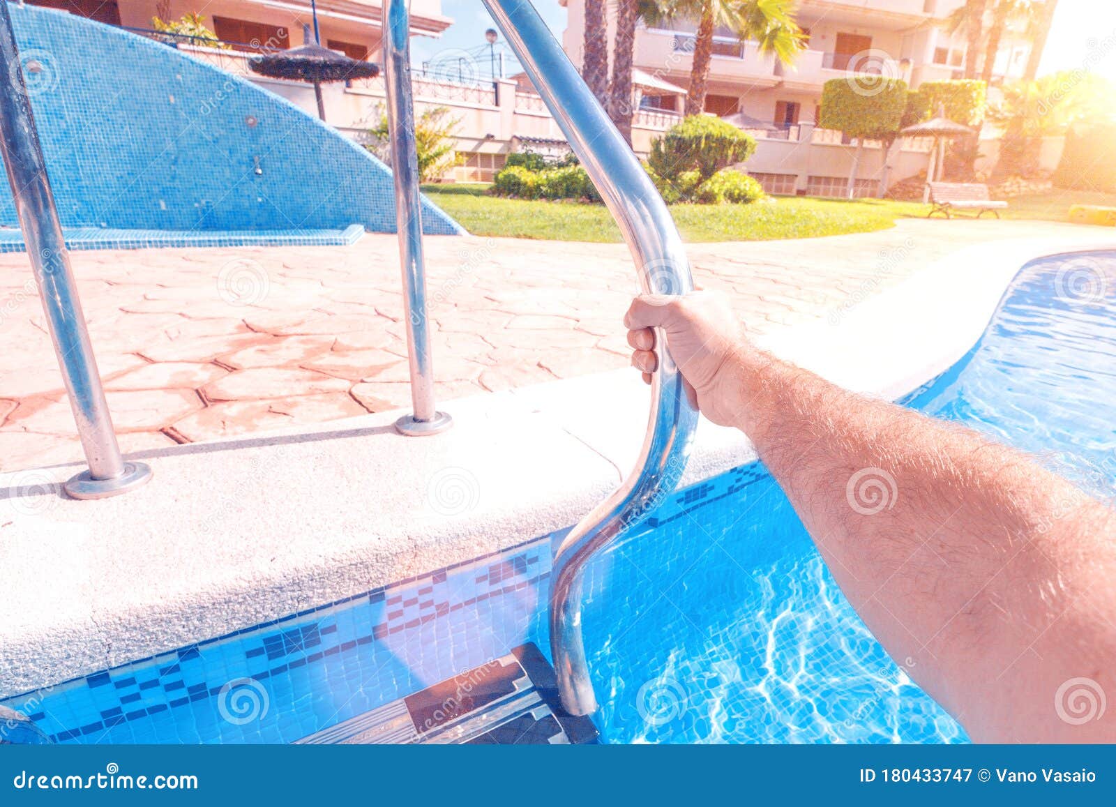 A Man Climbs Out of the Pool Stock Image - Image of sport, resort ...