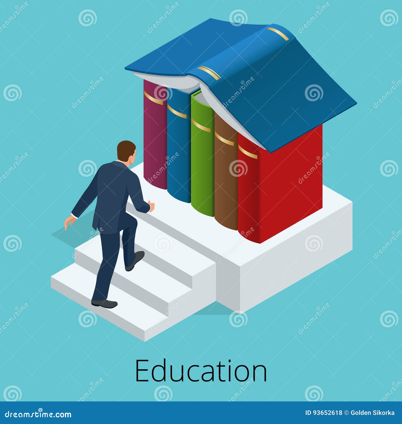 A Man Climbs the Stairs To Knowledge. Books are the Source of Knowledge ...