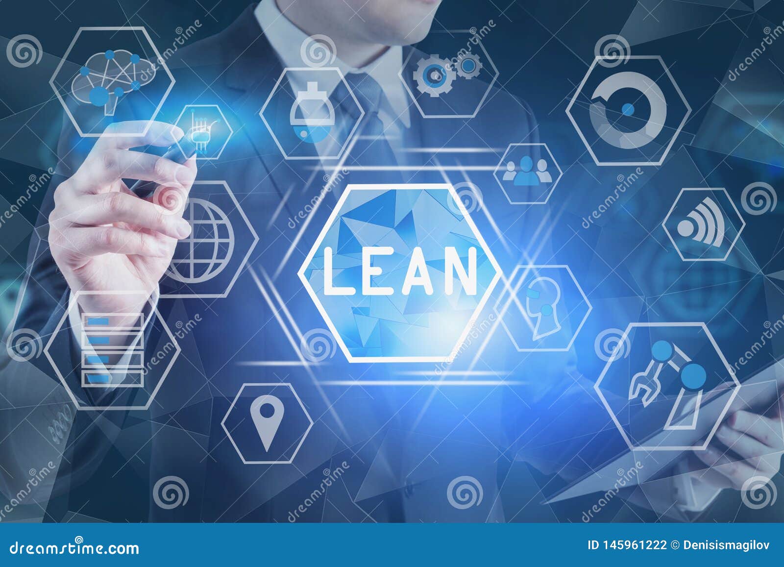 Man with Clipboard Using LEAN Digital Interface Stock Illustration ...