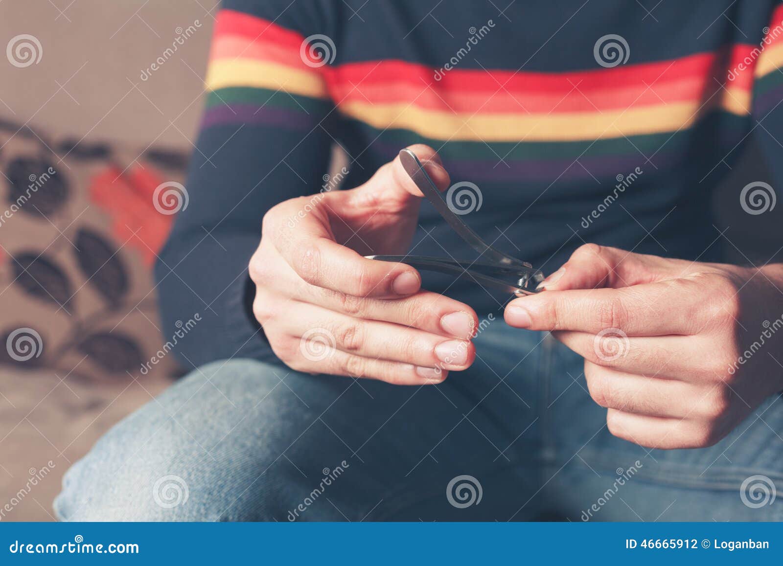 Man Clipping His Finger Nails Stock Photo - Image of interior, people ...