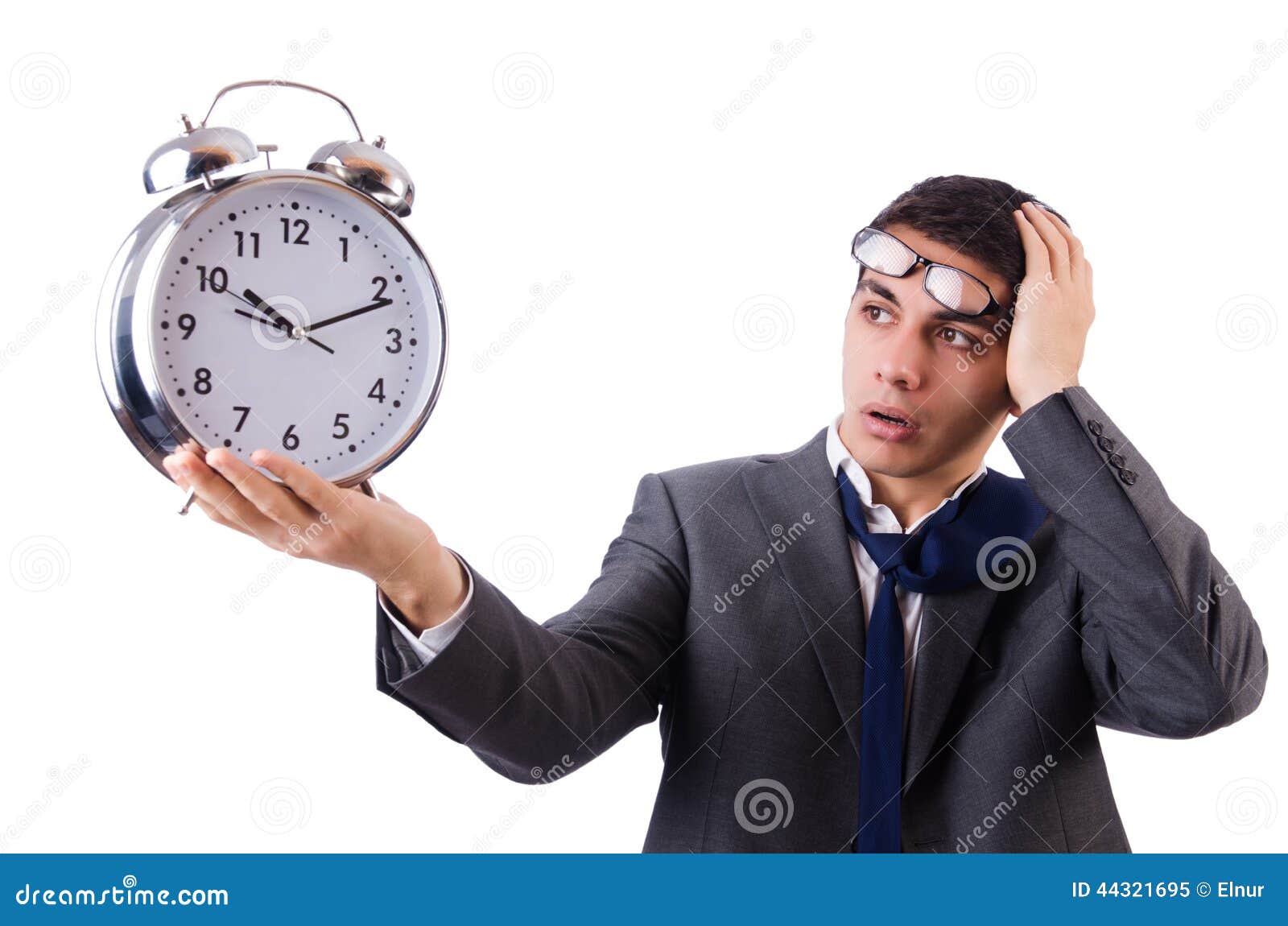 Man with Clock Afraid To Miss Deadline Stock Image - Image of employee ...