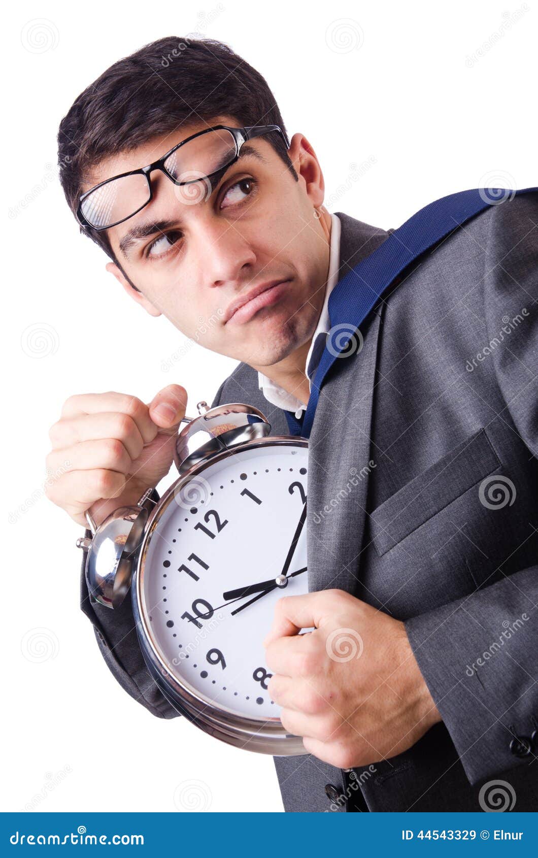 Man with Clock Afraid To Miss Deadline Isolated Stock Image - Image of ...