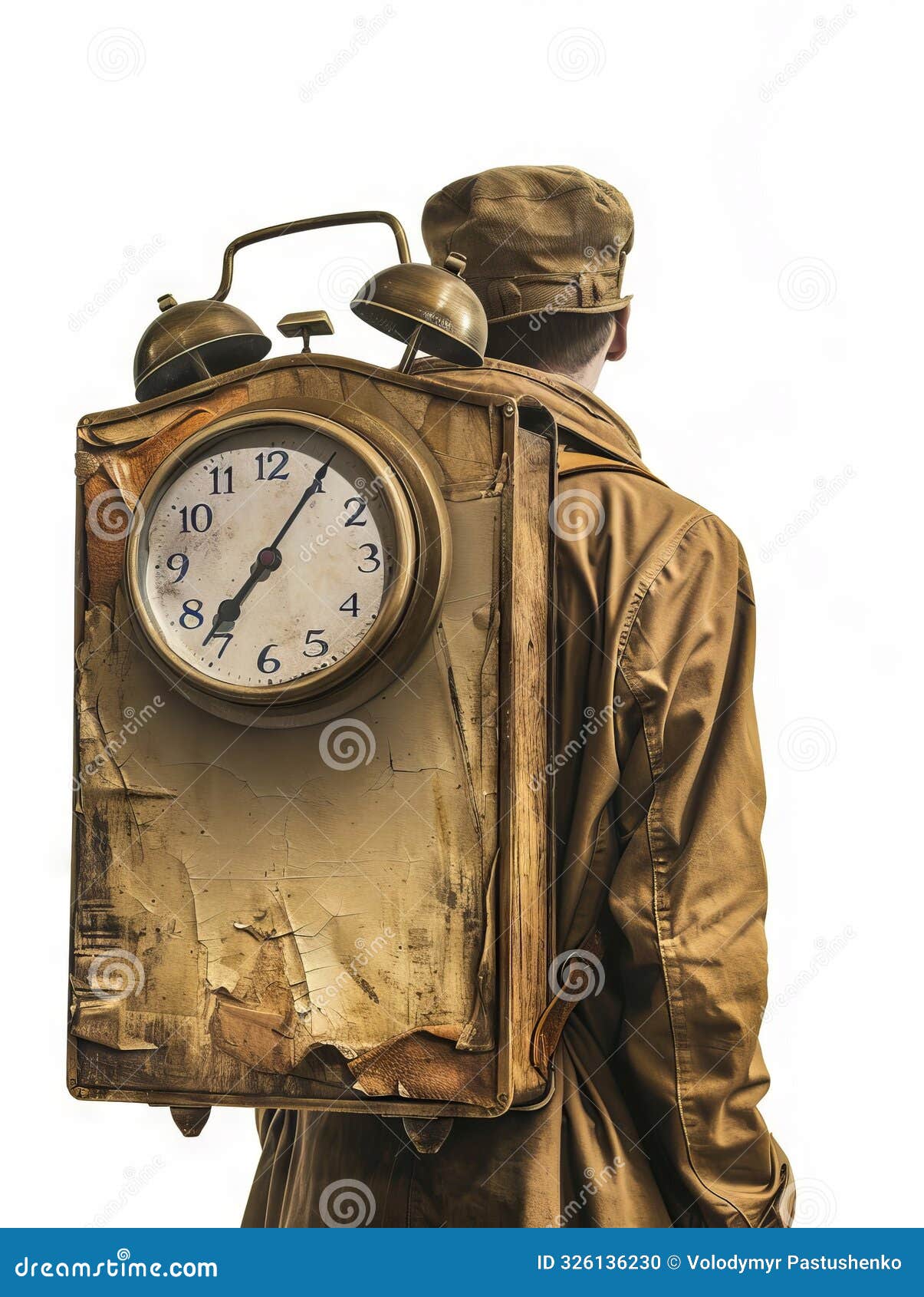 A Man with a Clock on His Back Stock Photo - Image of wall, stand ...