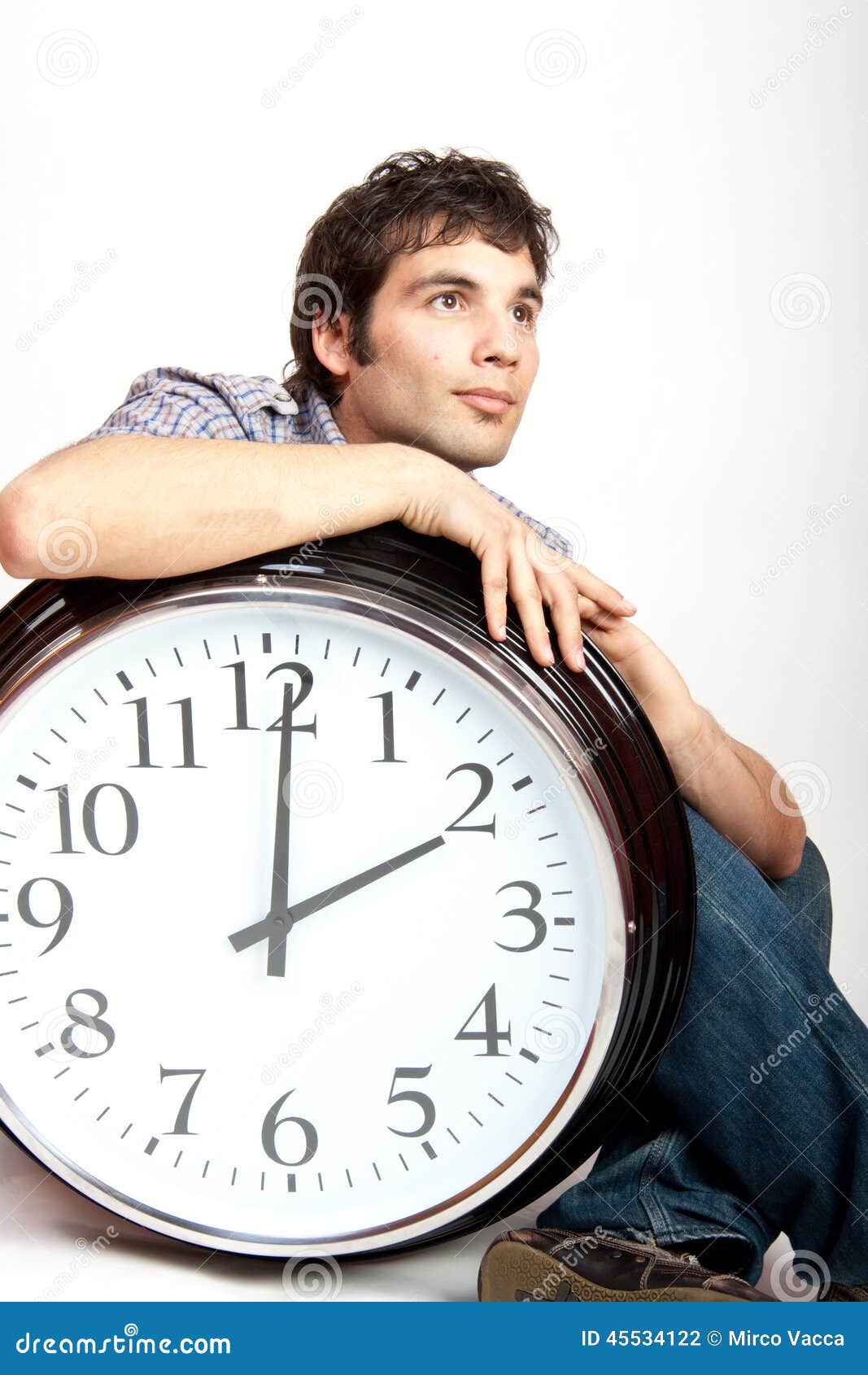 Man and clock stock photo. Image of clock, time, holding - 45534122