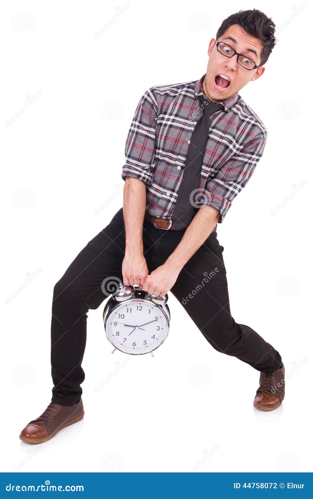 Man with Clock Trying To Meet the Deadline Isolated Stock Photo - Image ...
