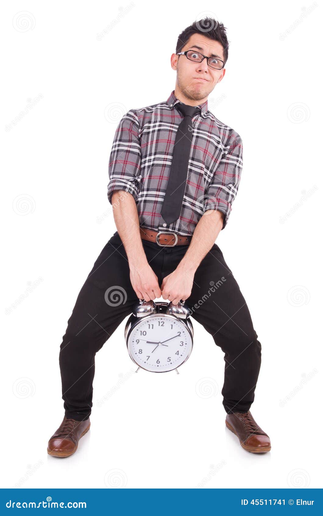 Man with Clock Trying To Meet the Deadline Isolated Stock Image - Image ...