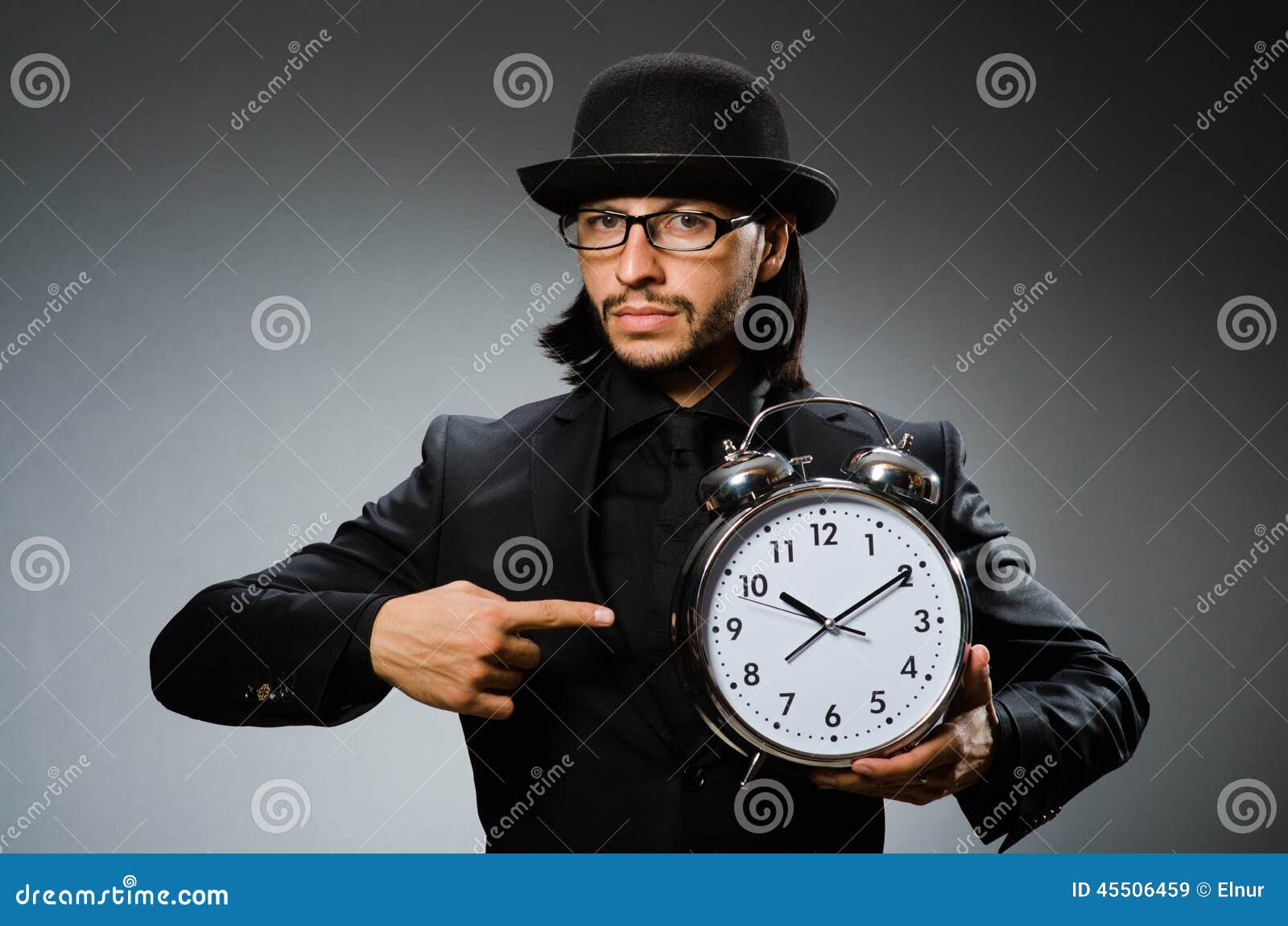 Man with clock wearing stock image. Image of overdue - 45506459
