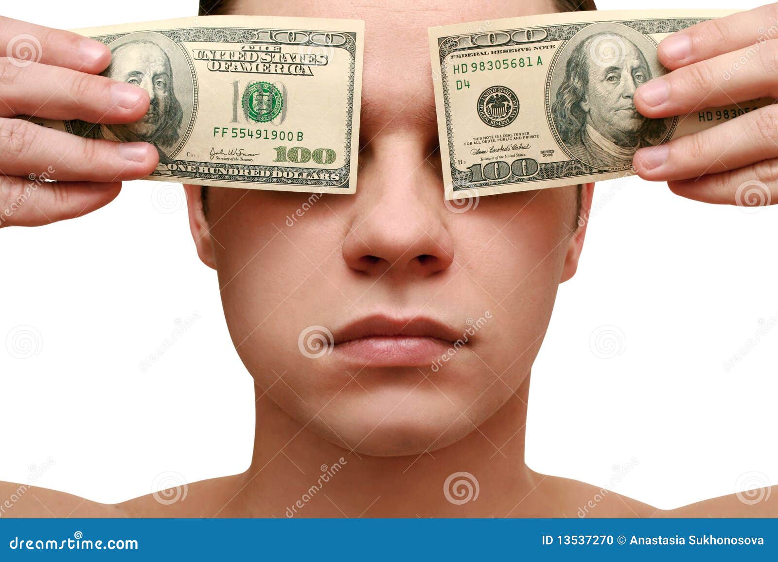 Man Closes His Eyes with Money Stock Photo - Image of silent, money ...