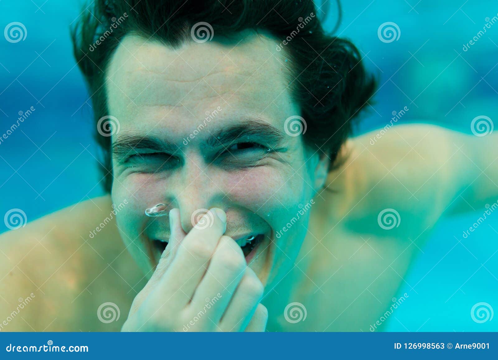 A Man Closing Nose Under the Pool Stock Image - Image of challenge ...