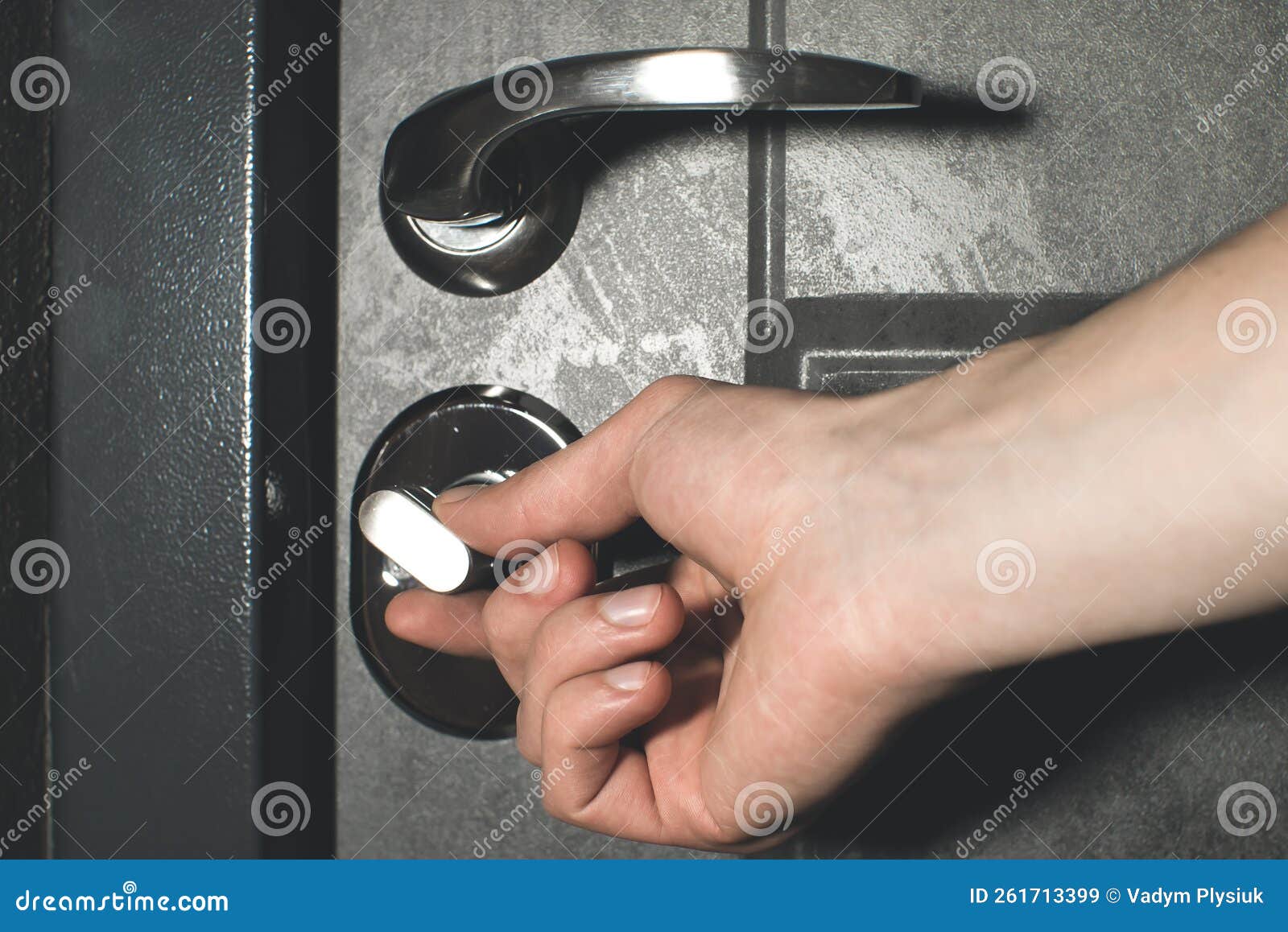 Man is Closing or Opening the Door Lock from the Inside. Security and ...