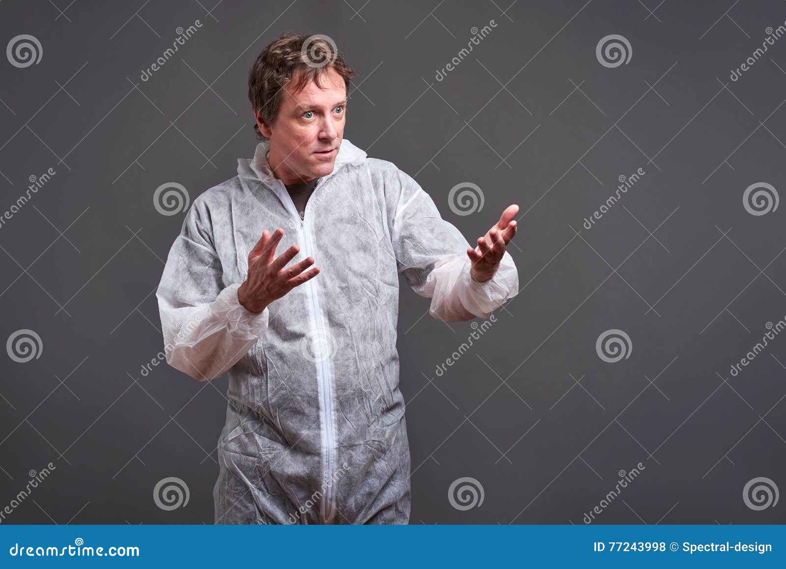 Man in a Clothes Protector Suit Stock Photo - Image of hand, surprise ...