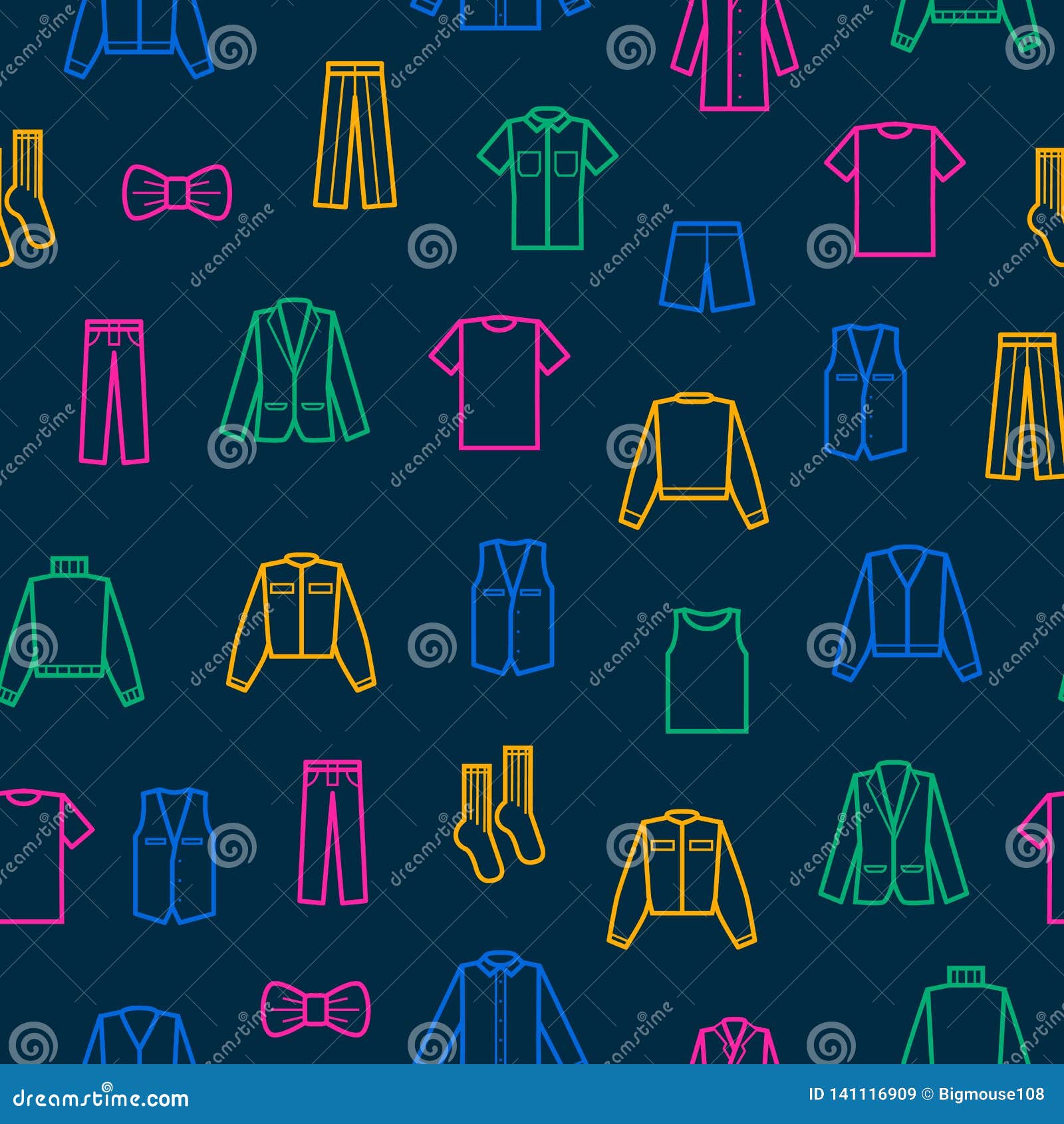 Man Clothes Signs Thin Line Seamless Pattern Background. Vector Stock ...