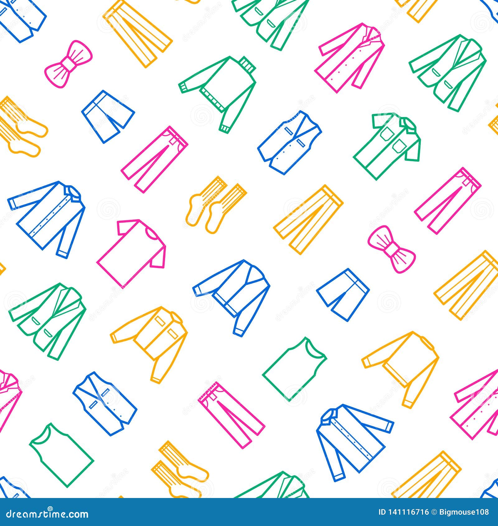 Man Clothes Signs Thin Line Seamless Pattern Background. Vector Stock ...