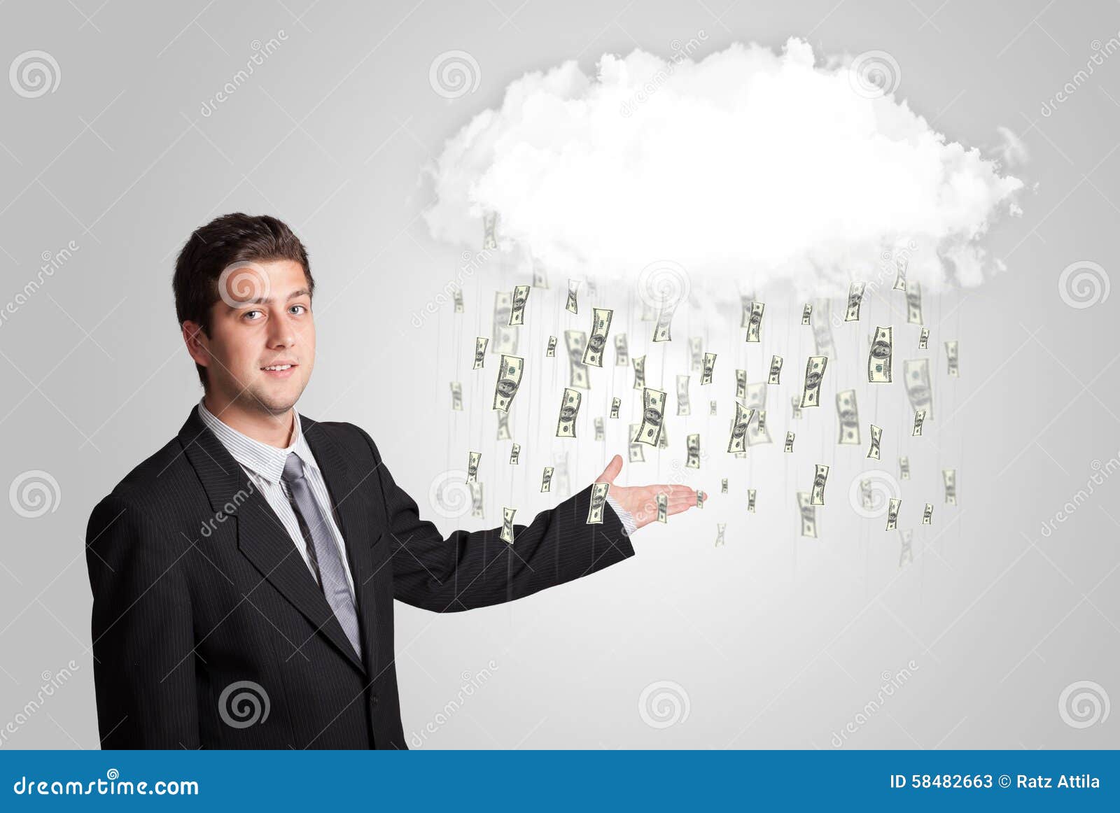 Man with Cloud and Money Rain Concept Stock Image - Image of crisis ...