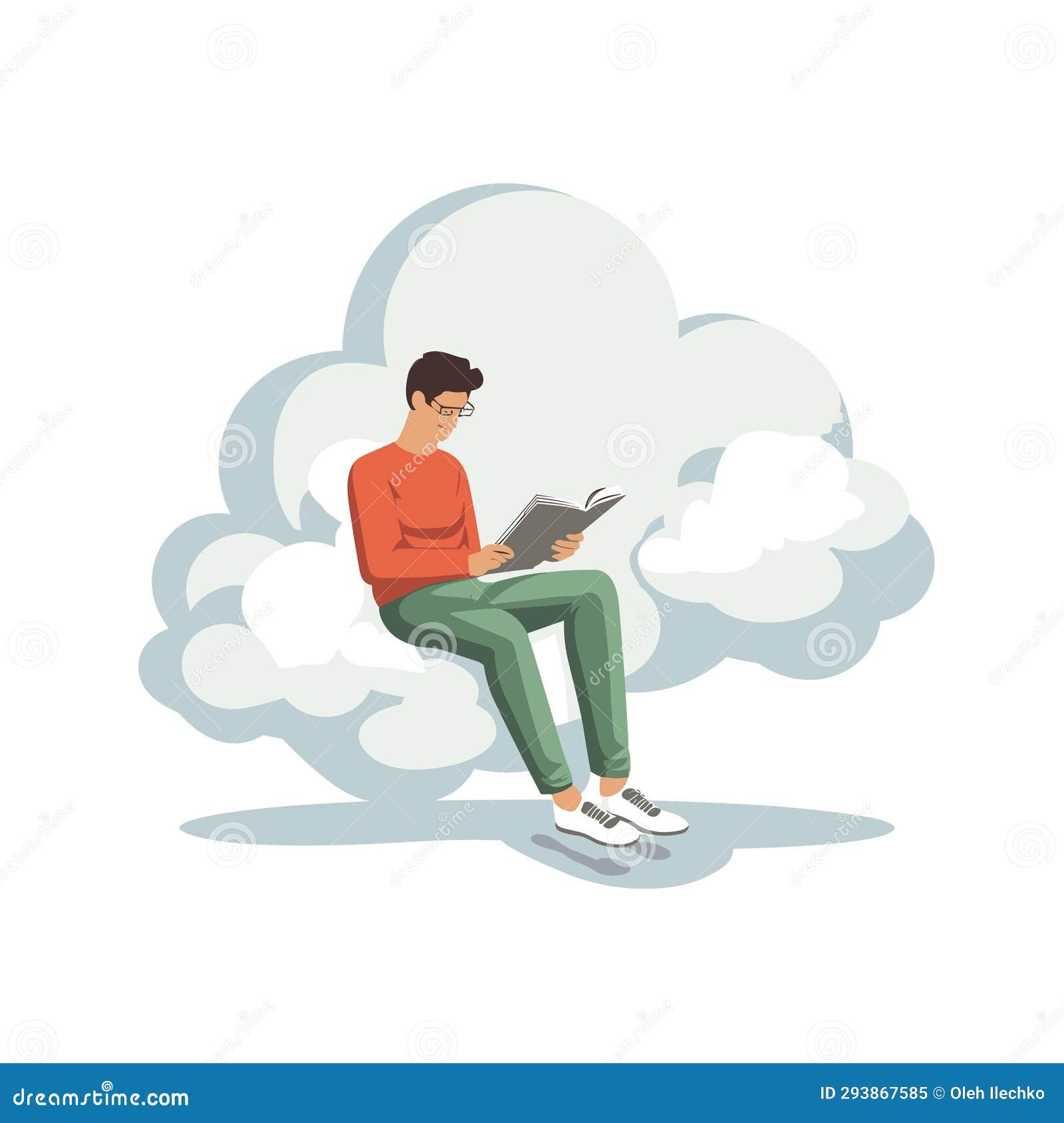 Man on Cloud Reading Book Vector Flat Isolated Illustration Stock ...