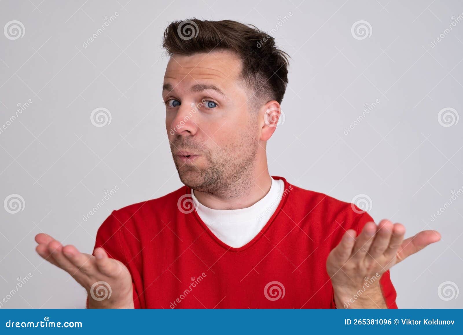 Man Clueless and Confused Expression with Arms and Hands Raised. Stock ...