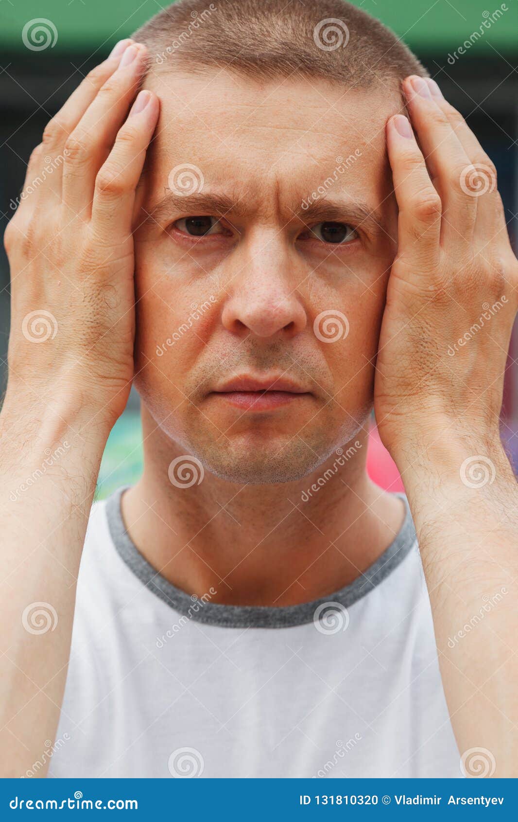 The Man Clutched at the Head Two Hands Stock Photo - Image of clutching ...