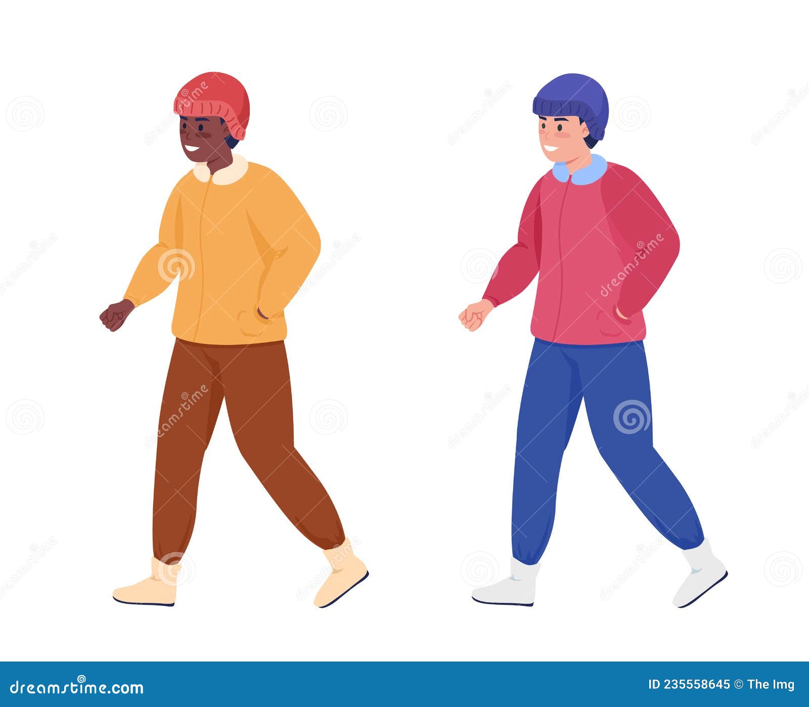 Man In Coat Enjoys Walk Semi Flat Color Vector Character Set Stock Vector Illustration Of