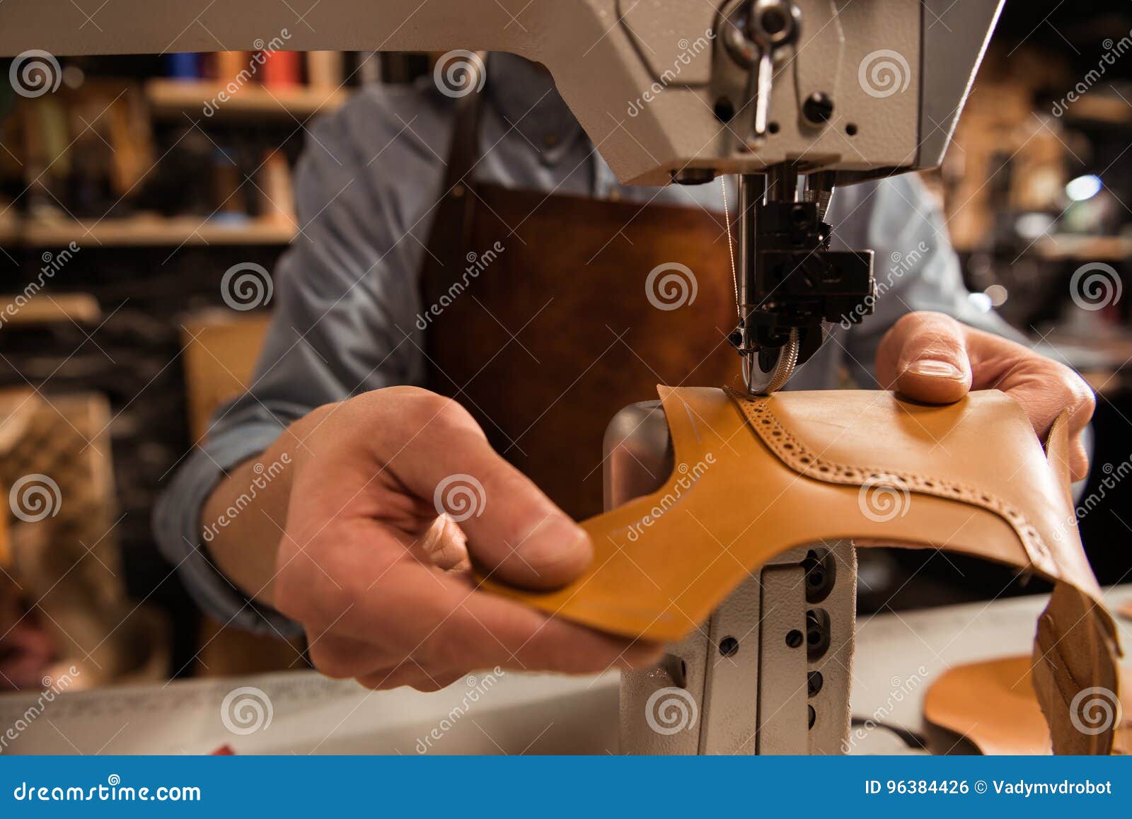Man Cobbler Stitching Leather Patrs Stock Photo - Image of artisan ...
