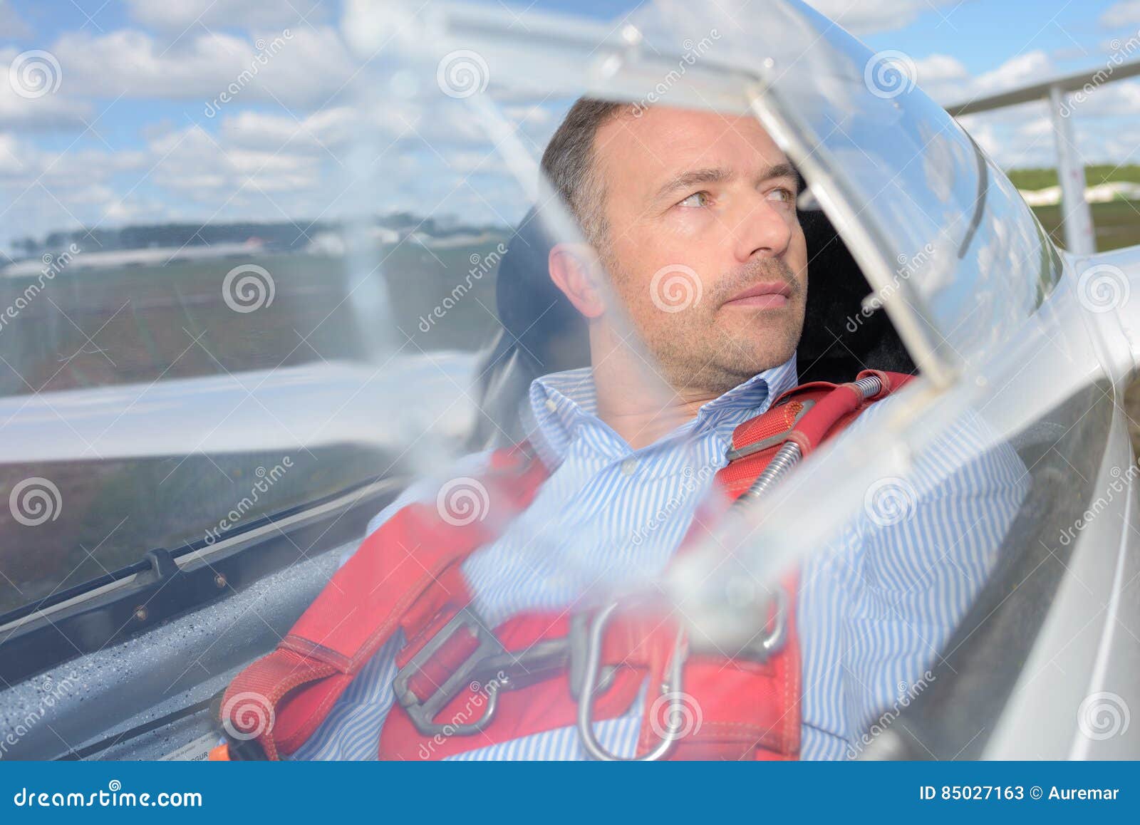 Man in cockpit glider stock image. Image of glider, biplane - 85027163