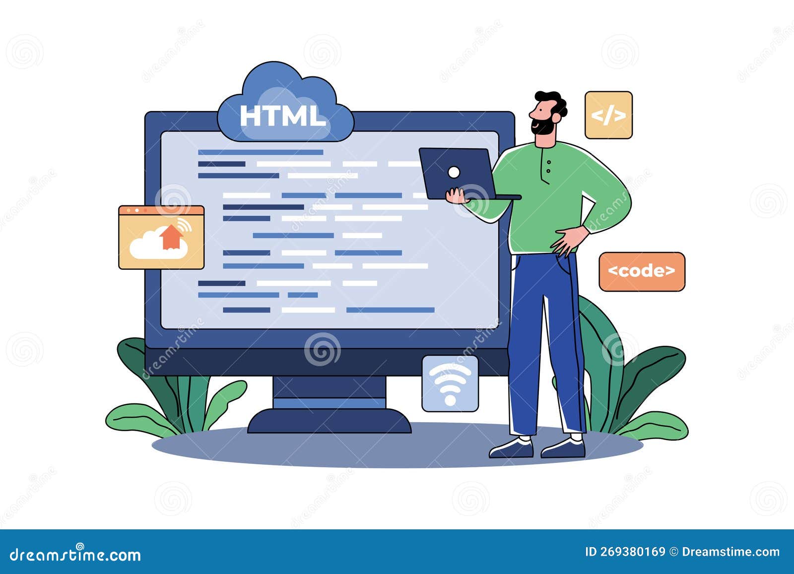 Man Coder Development Programming Computer Stock Vector Illustration Of Working Application 5452