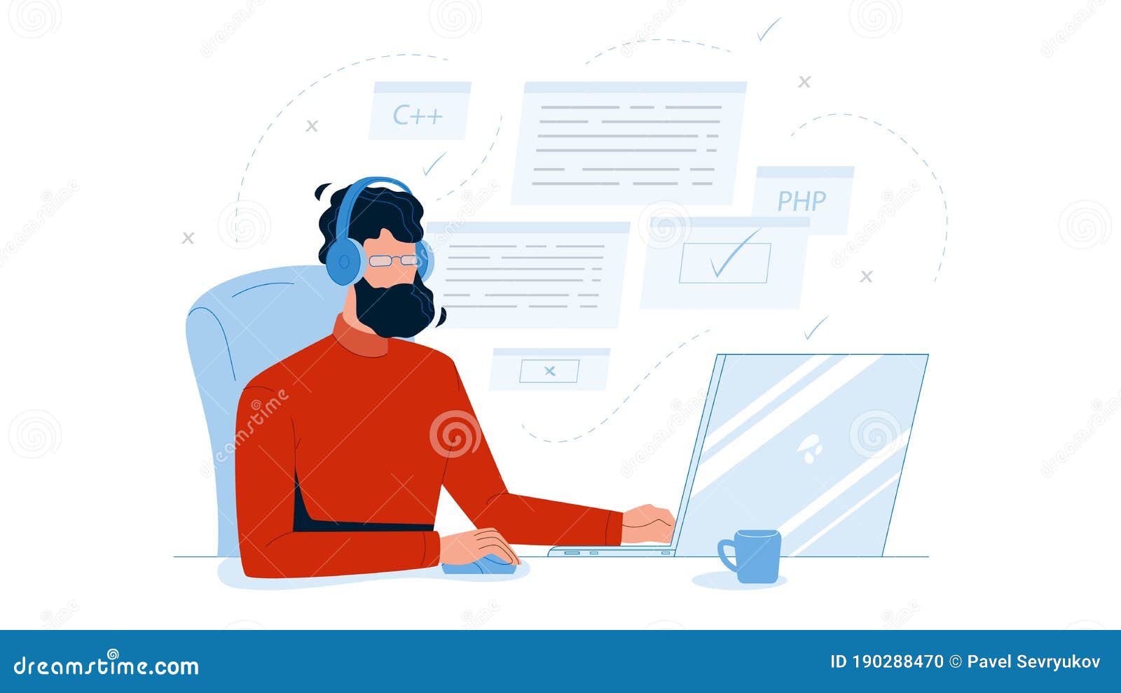 Man Coder Development Programming Computer Vector Illustration Stock Vector Illustration Of