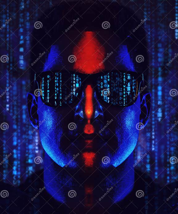 Man coder portrait stock image. Image of blue, face, robot - 84415891