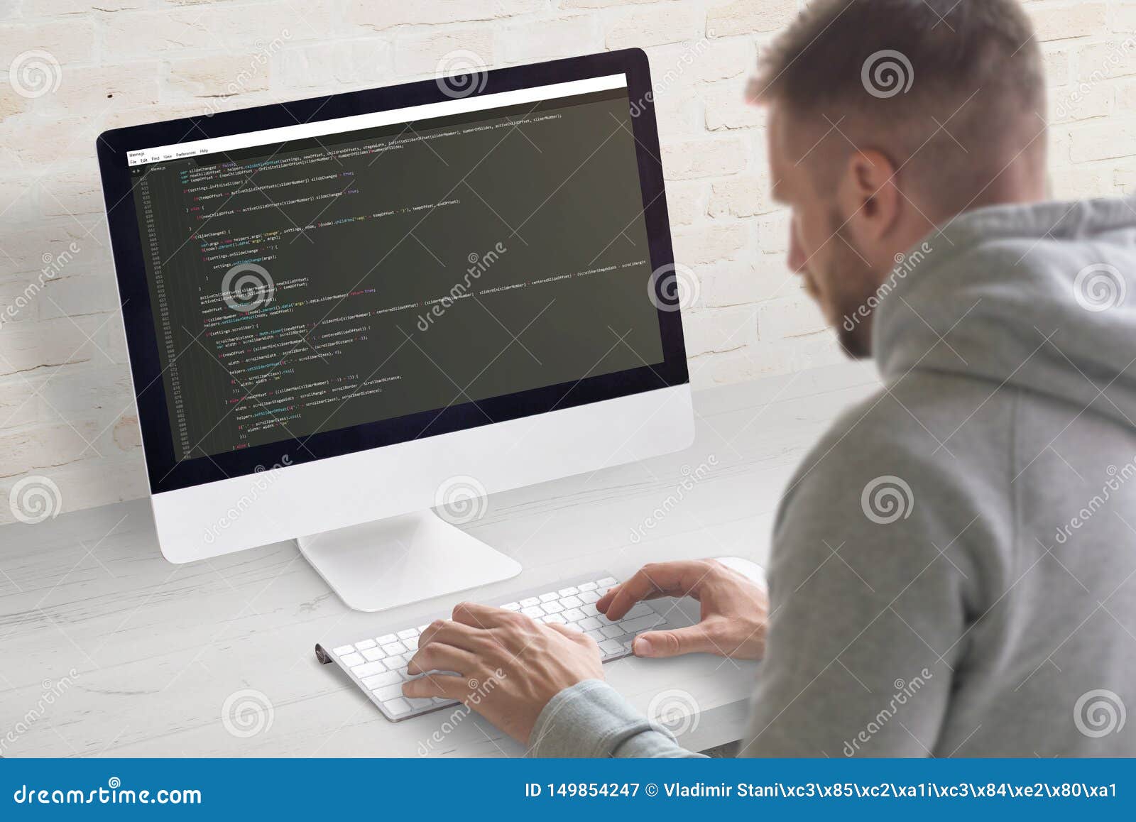 Man Coding App On A Computer. Close-up Scene. Clean Office Desk With ...