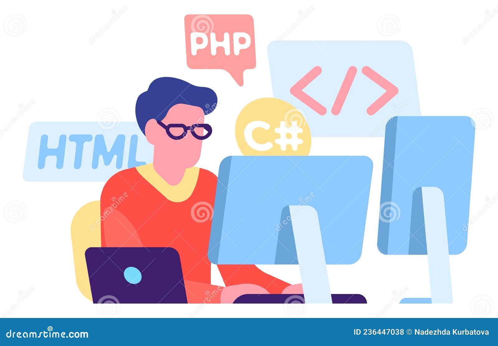 Man Coding at Computer. Web Development Engineer Working with ...