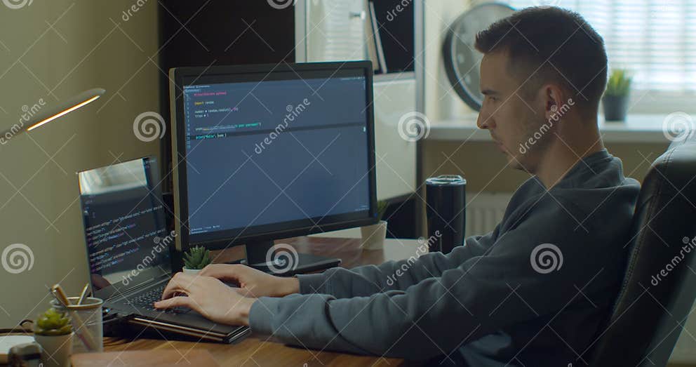 Man Coding Html And Programming On Screen Monitors Development Web 9407