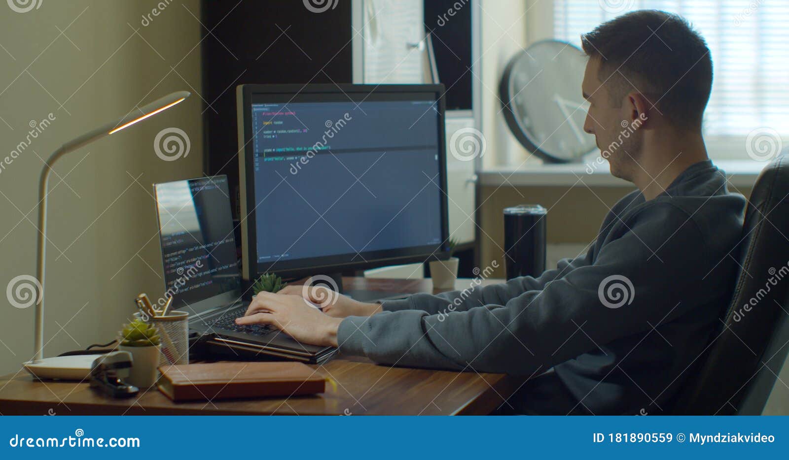 Man Coding Html And Programming On Screen Monitors Development Web Developer Stock Image