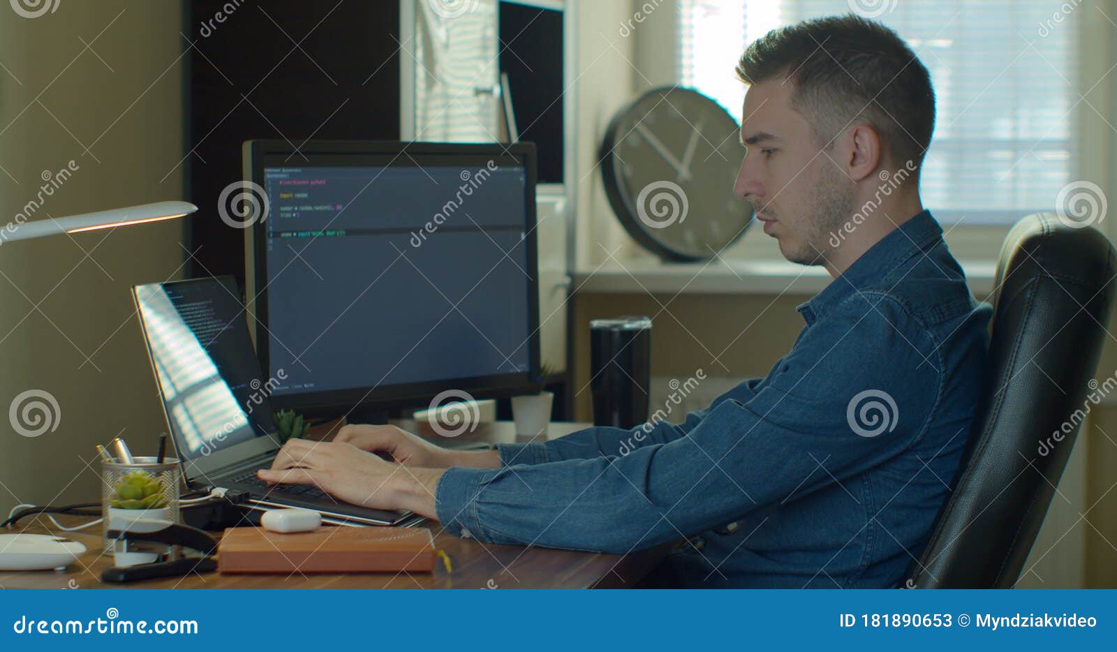Man Coding Html And Programming On Screen Monitors Development Web Developer Stock Image