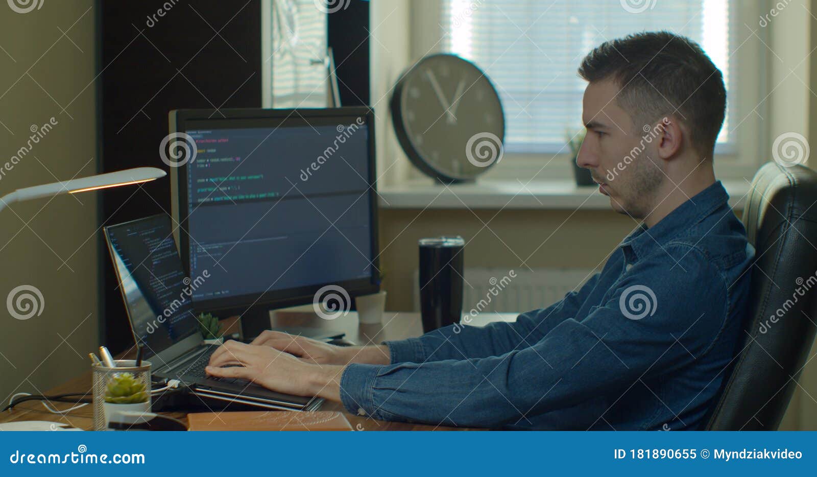 Man Coding Html And Programming On Screen Monitors Development Web Developer Stock Image