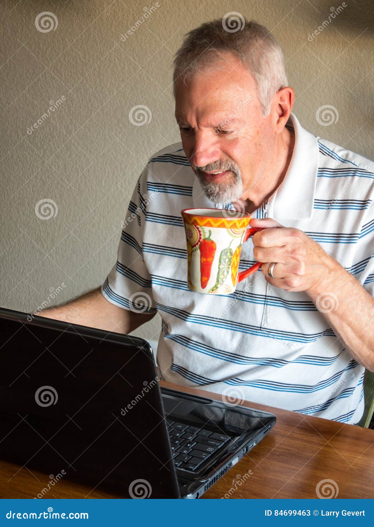 Man with Coffee and His Computer Stock Image - Image of entrepreneur ...