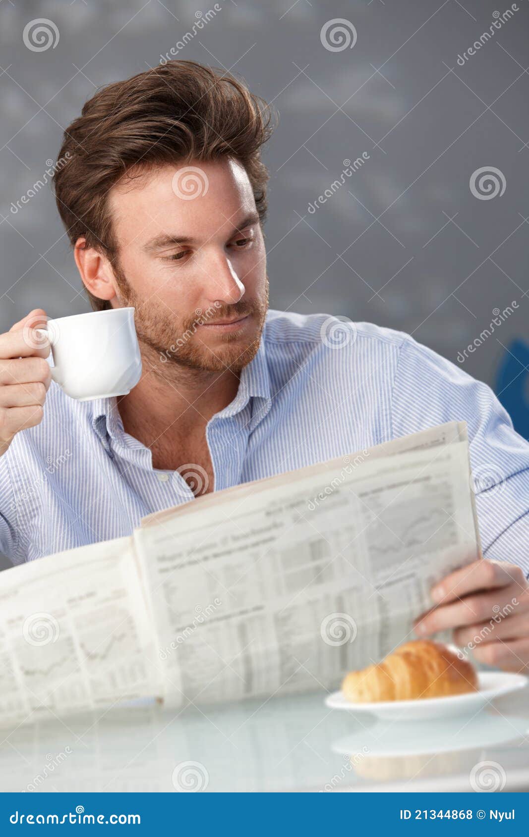 Man with Coffee and Morning Papers Stock Photo - Image of food, eating ...
