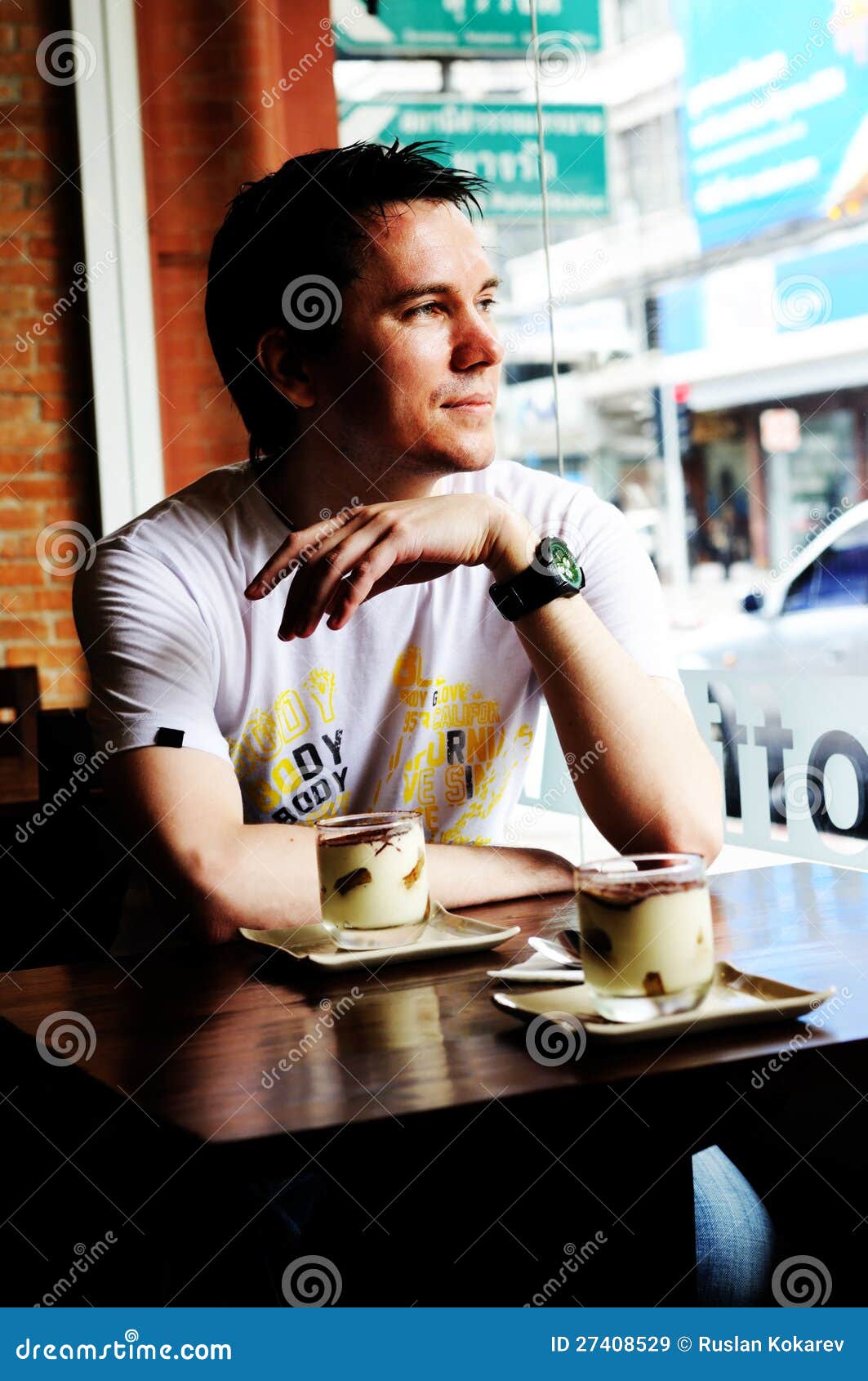 Man in the coffee shop. stock image. Image of thailand - 27408529