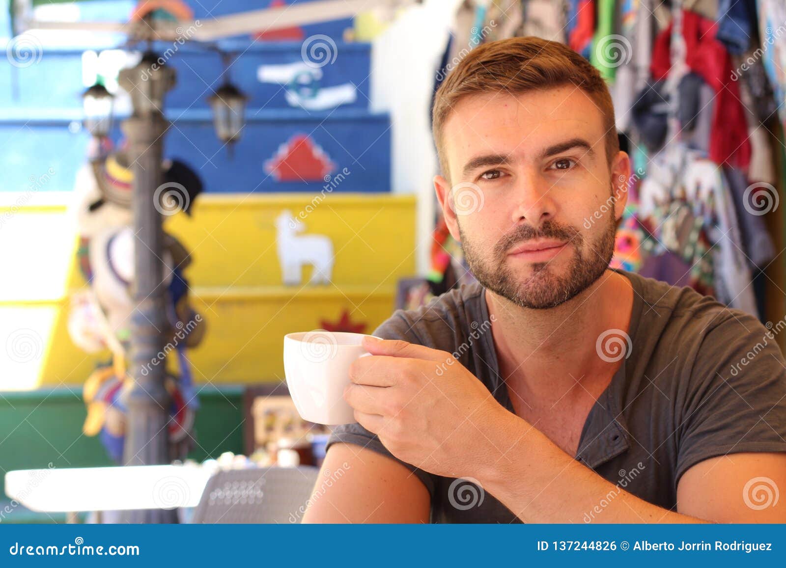 Man at Coffee Shop Looking at Camera Stock Photo - Image of lifestyle ...