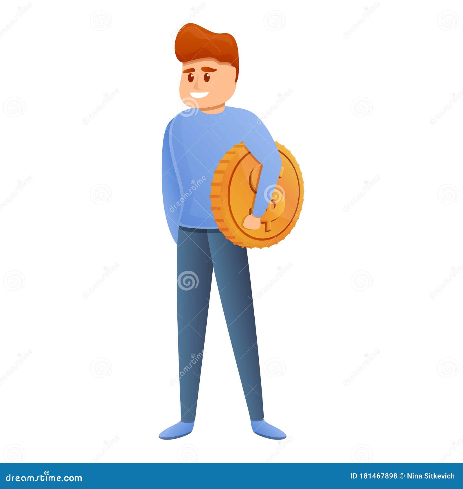 Man with Coin Icon, Cartoon Style Stock Vector - Illustration of growth ...