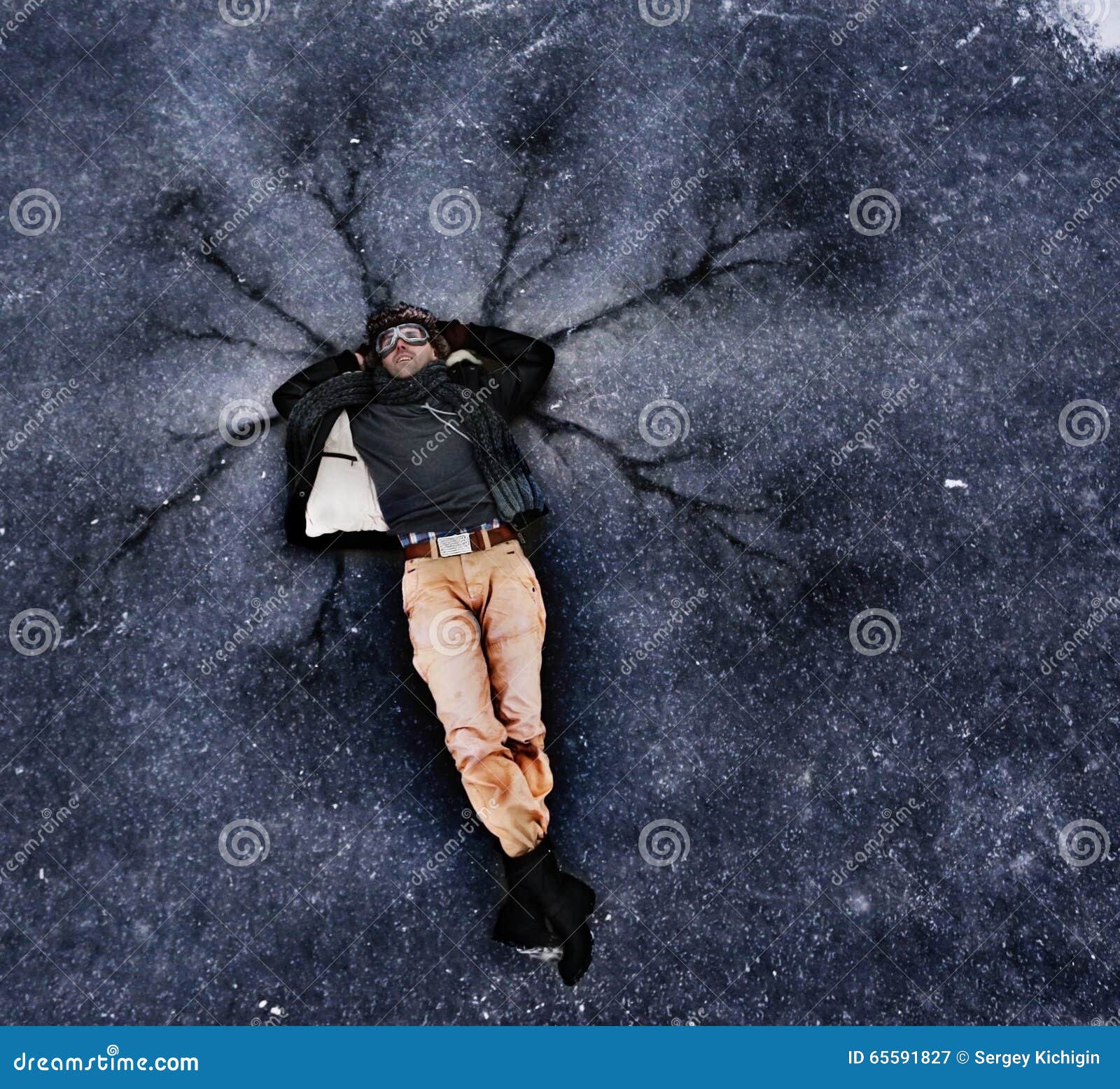 Man on cold ice stock image. Image of sadness, people - 65591827