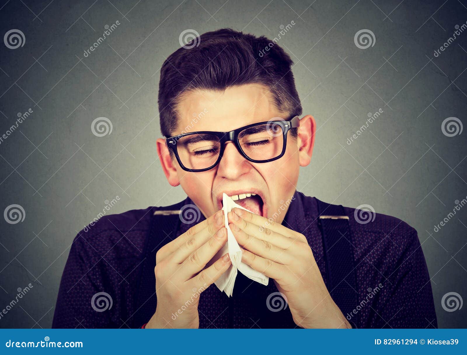Man with Cold Sneezing in Tissue Stock Photo - Image of infection ...