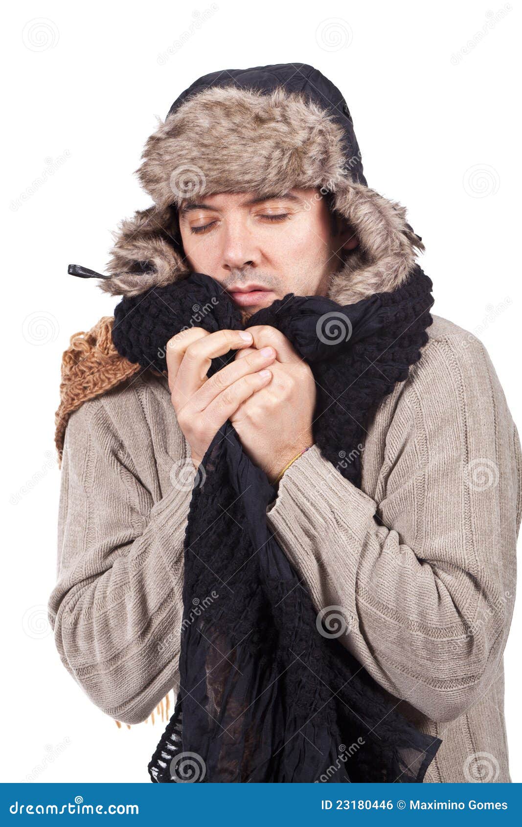 Man with Cold Wearing a Scarf and a Bonnet Stock Photo - Image of ...