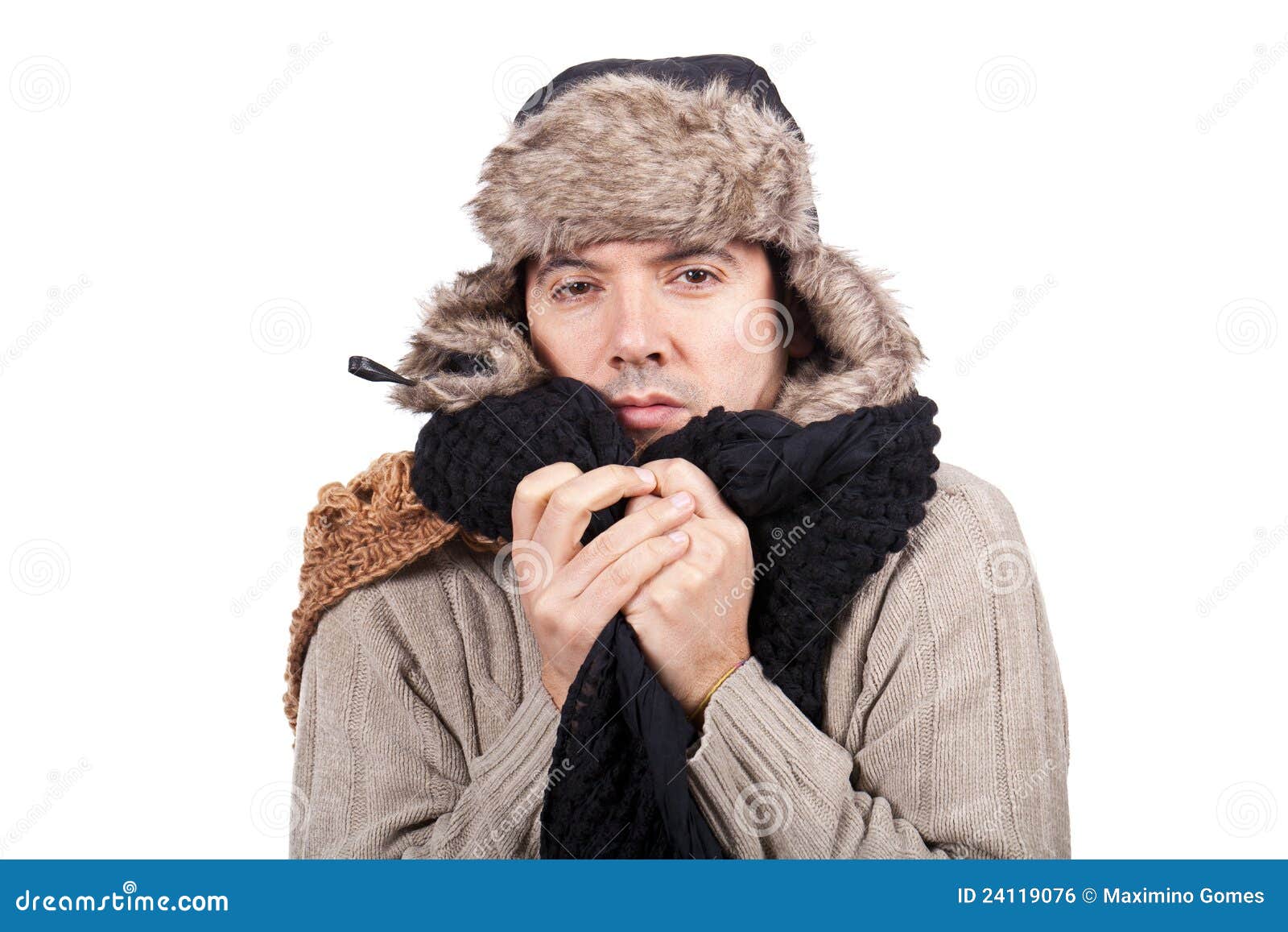 Man with Cold Wearing a Scarf and a Bonnet Stock Photo - Image of white ...