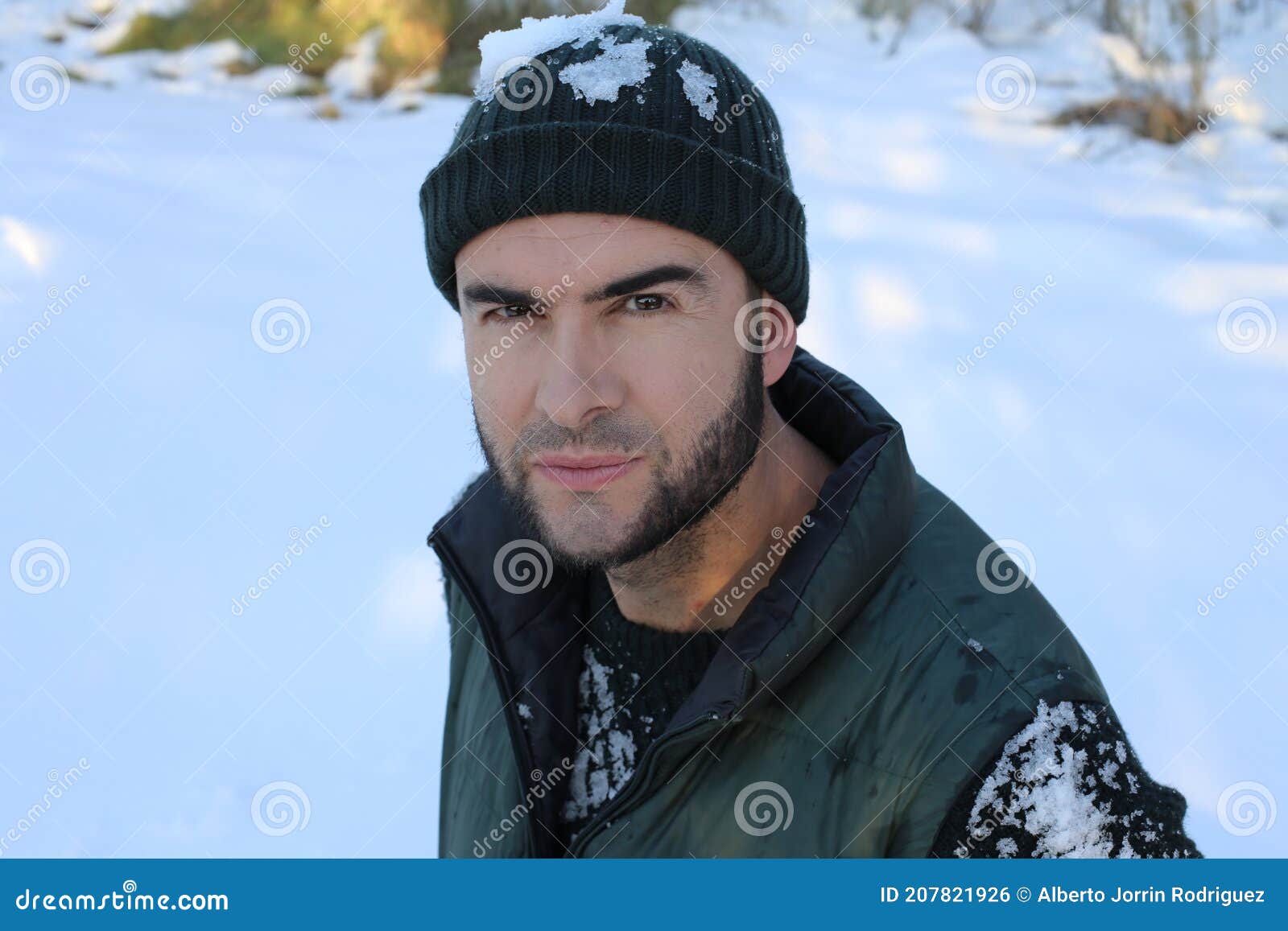 Man in the cold weather stock photo. Image of park, blizzard - 207821926